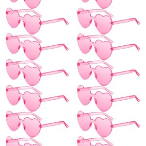 TOODOO 14 Pairs Heart Shaped Sunglasses for Women Girls Heart Sunglasses Rimless Transparent Glasses Bulk for Party Favors(Pink)