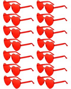 toodoo 14 pairs heart shaped sunglasses for women girls heart sunglasses rimless transparent glasses bulk for party favors(red)