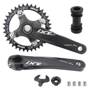 djc bike crankset 104bcd with chainring bsa bottom bracket with spindle for mtb 1x 2x 3x speed mountain bike black red oilslick 170mm 175mm (170mm black, round 32t)