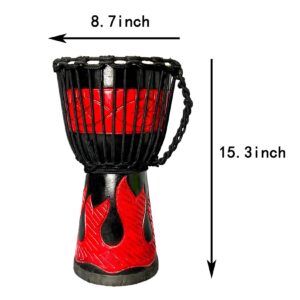 RUOSWTE Djembe Drum ，Djembe, Drum Circles Music Healing Instument，Professional West African Style, Mahogany, Hand Carved Goat Drum，Bongo Drum (8‘’) Black