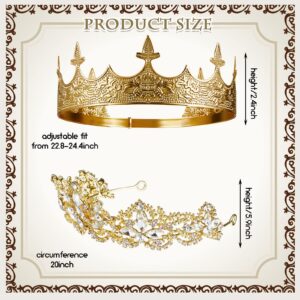 Sureio 2 Pcs Antique Royal King Crown for Men Baroque Queen Crown for Halloween Crystal Tiara Prom Party Headband Accessories(Elegant Style)