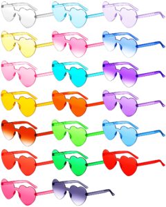 20 pairs heart shape sunglasses rimless heart glasses transparent candy color bachelorette sunglasses colorful frameless glasses mixed colors love eyewear for women teens cosplay party favors