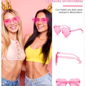 TOODOO 14 Pairs Heart Shaped Sunglasses for Women Girls Heart Sunglasses Rimless Transparent Glasses Bulk for Party Favors(Pink)