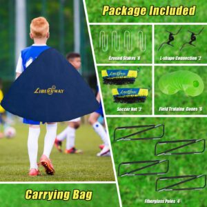 LIBERRWAY Soccer Goal 4'x 3' Portable Kids Soccer Goals for Backyard or Indoor Pop Up Soccer Net with 6 Training Cones, Carrying Bag, 8 Ground Stakes, 2 Set