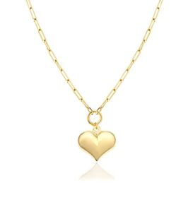 jewelry atelier gold filled heart necklaces – 14k yellow gold filled hearth pendant with solid clip chain for women (different sizes and styles with extension/adjustable chain) (puffed)