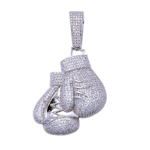 sterling silver boxing glove hip hop pendant w/ micro pave cz stones