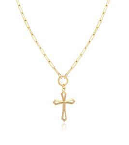 jewelry atelier gold filled cross necklaces – 14k yellow gold filled cross pendant with solid clip chain for women and men (different sizes and styles with extension/adjustable chain) (12.5mm width)