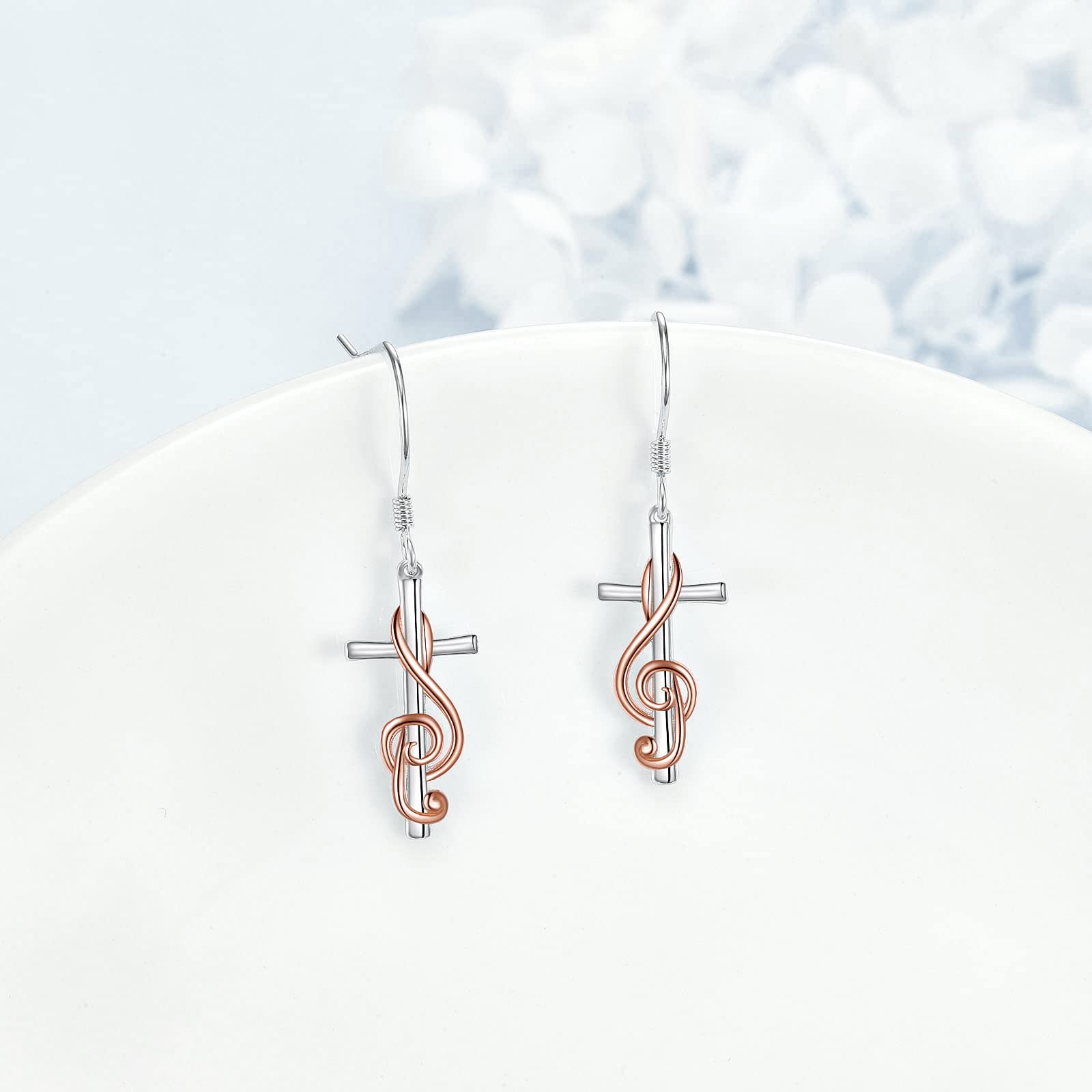 MONGAS Musical Note Cross Earrings For Women Sterling Silver Conformation Jewelry Gifts For Women