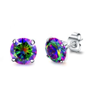 vojo g23 titanium cubic zirconia earrings studs for sensitive ears hypoallergenic birthstone diamond tiny stud earrings for women (6mm, cz rainbow)