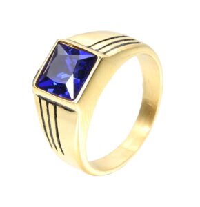 pamtier men's women's stainless steel with square gemstone ring gold black royal blue size 9