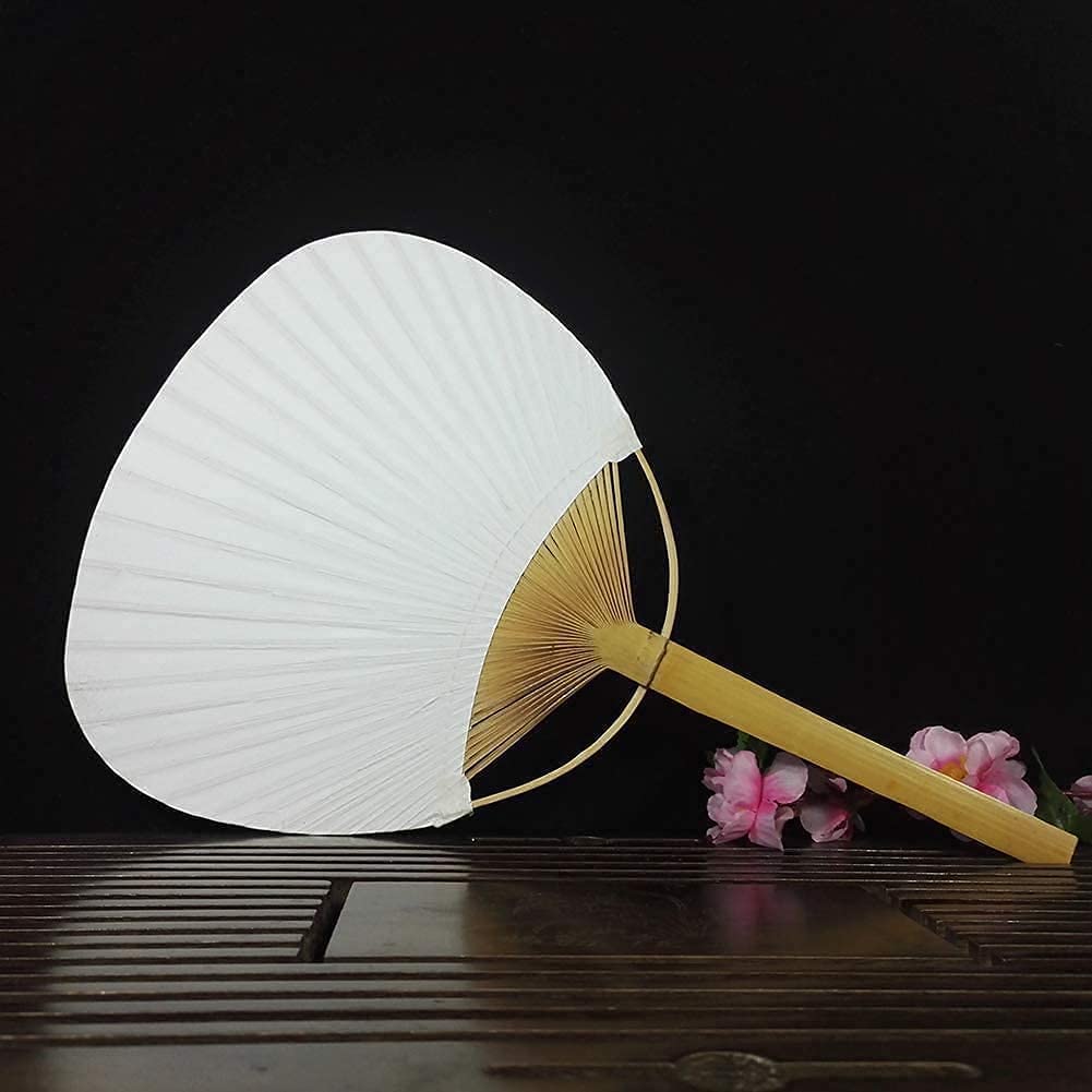 YFEIQI 10 Pcs Lot White Paddle Fan -Decorative Fans - Paper Party Decorative Electric Home Portable Wall Fans Decorative Fans Hand Lace White Japanese Cattail Paper Drawer Desktop Connec (10 Pcs)