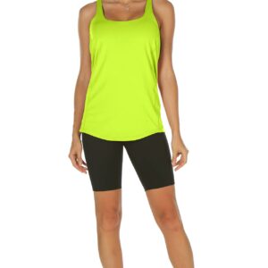 icyzone Workout Tank Tops Built in Bra - Women's Strappy Athletic Yoga Tops, Exercise Running Gym Shirts (Neon Yellow, XL)