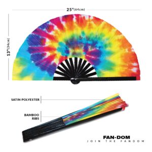 Tie Dye Hand Fan Foldable Bamboo Circuit Rave Hand Fans Bright tie Dyes Swirl neon Colorful Rainbow Fan Outfit Party Gear Gifts Music Festival Rave Accessories (Style 18)