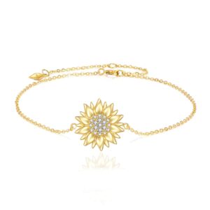 kecho 14k yellow gold sunflower bracelet for women, fine gold jewelry gifts for her (sunflower bracelet)