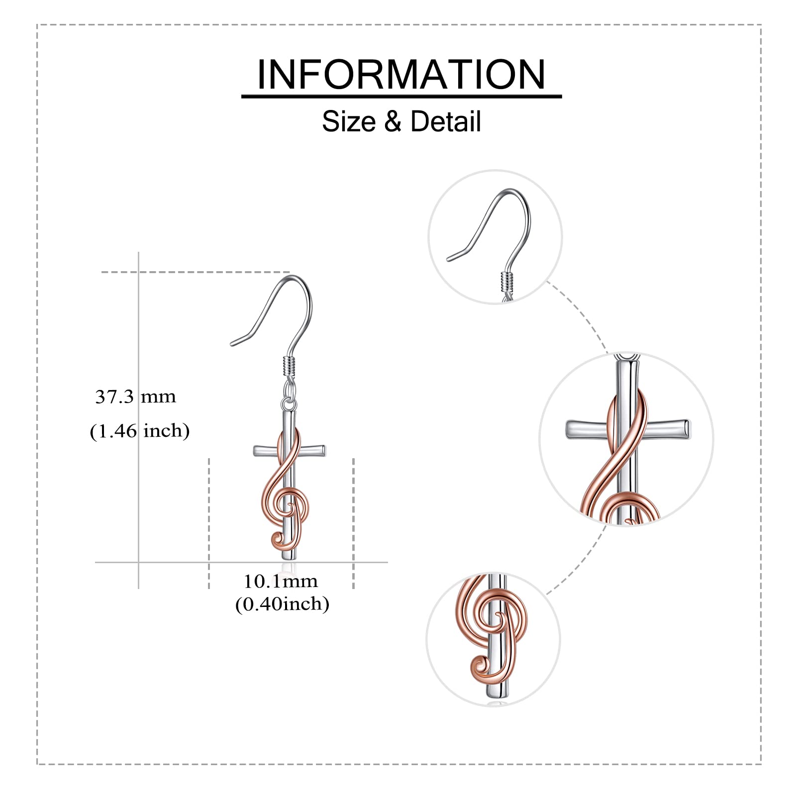 MONGAS Musical Note Cross Earrings For Women Sterling Silver Conformation Jewelry Gifts For Women