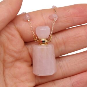 1pc Natural Stone Perfume Bottle Necklace Pink Quartz Pendant Charms for Elegant Women Love Romantic Gift