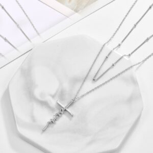 PRAYMOS Sterling Silver Faith Necklace Cross Necklace Women Dainty Layered Choker Necklace Christian Religious Faith Jewelry Gifts