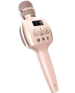 meiniao karaoke microphone with digital screen, handheld portable bluetooth microphone for party, karaoke, music, & recording all ios android pc a2(pink)