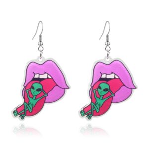 tianbangshi fun cute ufo space dangle earrings novelty weird acrylic aliens earrings for women (alien-3)