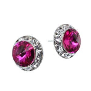 PammyJ Bridal Earrings | 15mm Crystal Round Earrings (Fuchsia)