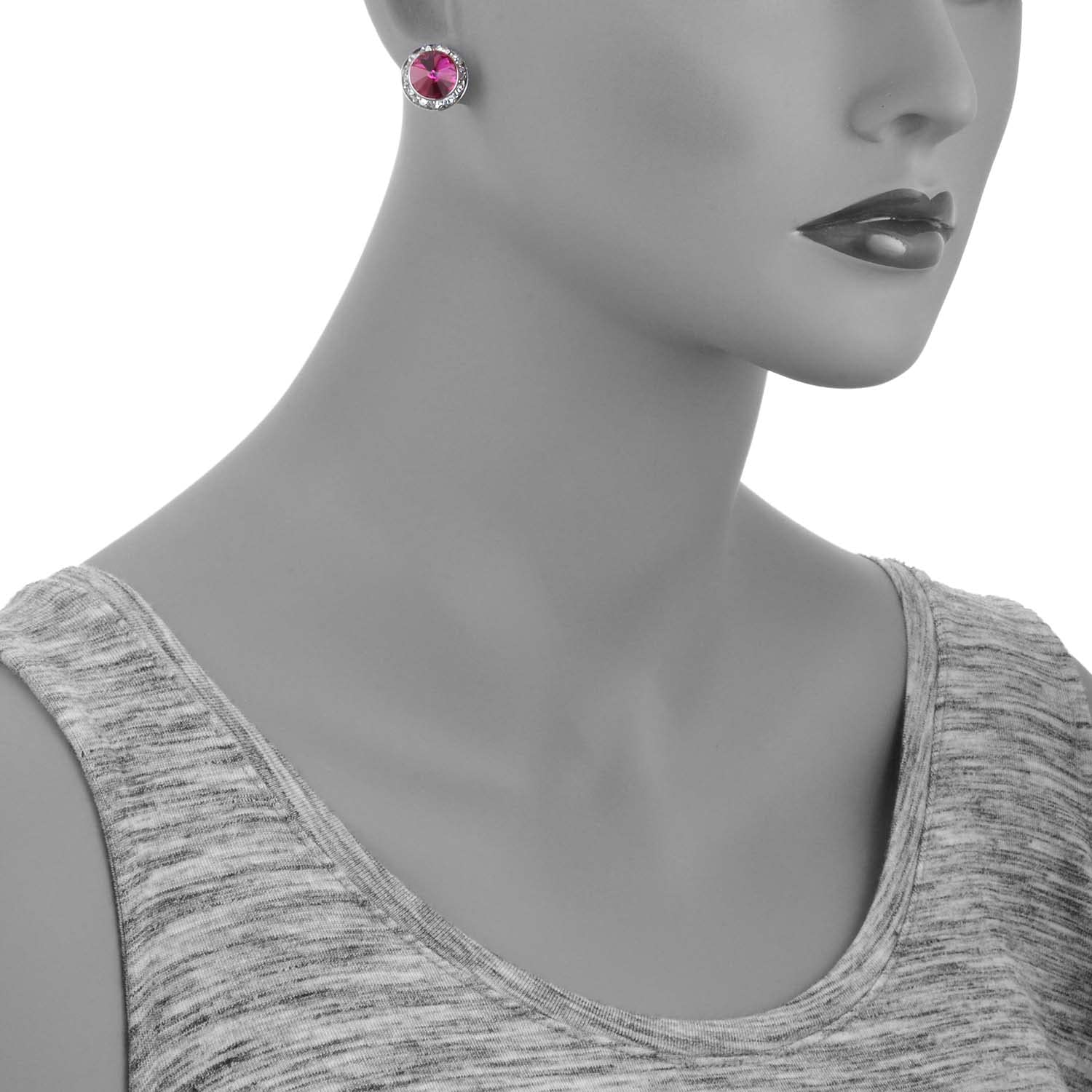 PammyJ Bridal Earrings | 15mm Crystal Round Earrings (Fuchsia)