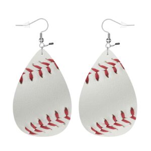 zokola baseball faux leather earrings, abstract sport baseball texture cute pendants earrings teardrop dangle leather earrings holiday earrings making supplies