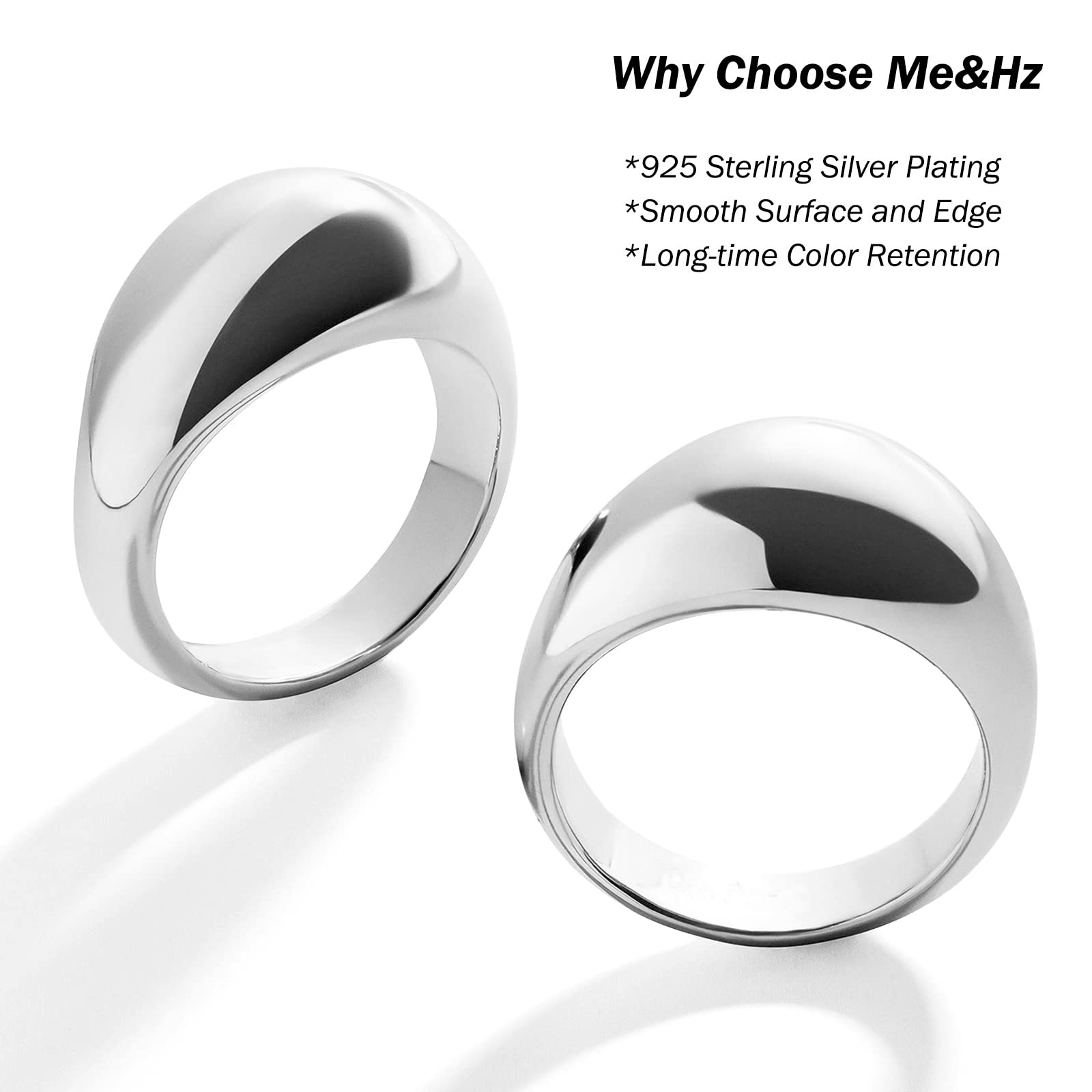 Me&Hz Chunky Dome Rings 925 Sterling Silver Plated Minimalist Statement Rings for Women Men Stackable Thick Band Rings for Thumb Mid Pointer Finger Size 7