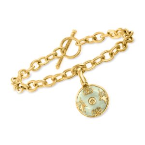 ross-simons jade "good fortune" removable butterfly charm bracelet in 18kt gold over sterling. 7.25 inches