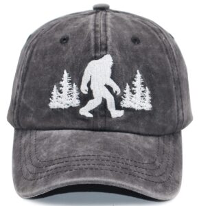 unisex ufo bigfoot denim hat adjustable washed dyed cotton dad baseball caps (one size, embroidered black)