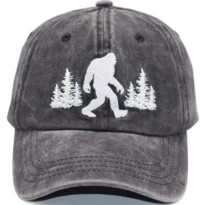 Unisex UFO Bigfoot Denim Hat Adjustable Washed Dyed Cotton Dad Baseball Caps (One Size, Embroidered Black)