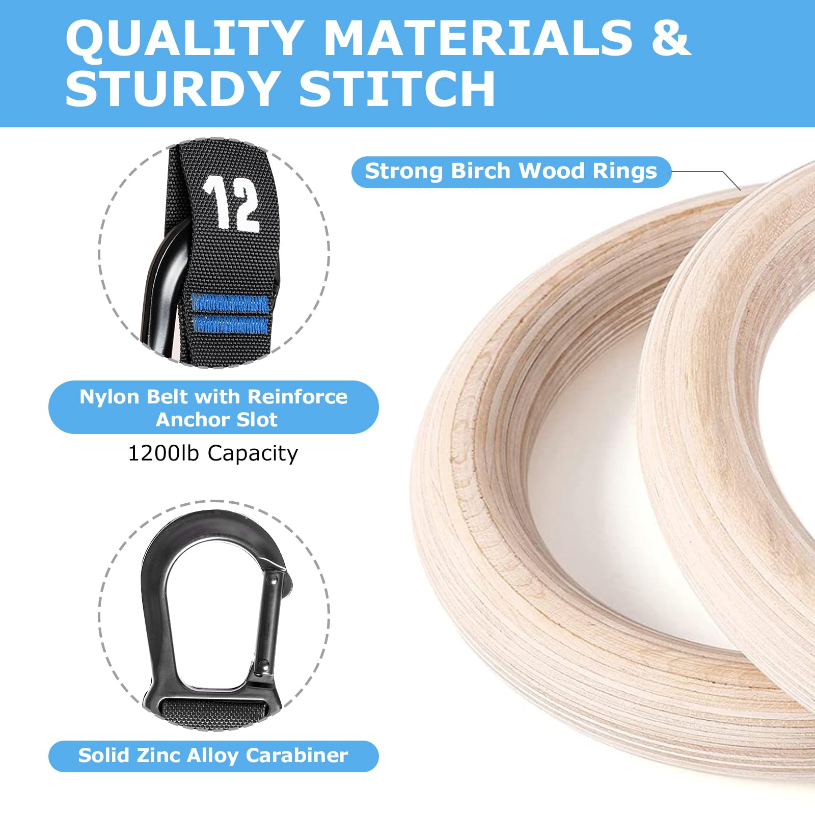 Zingtto Wooden Gymnastic Rings with Adjustable Numbered Straps. 1.25'' Olympic Rings for Core Workout, Crossfit, Bodyweight Training. Home Gym Rings with 8.5ft Exercise Straps and Workout Handles