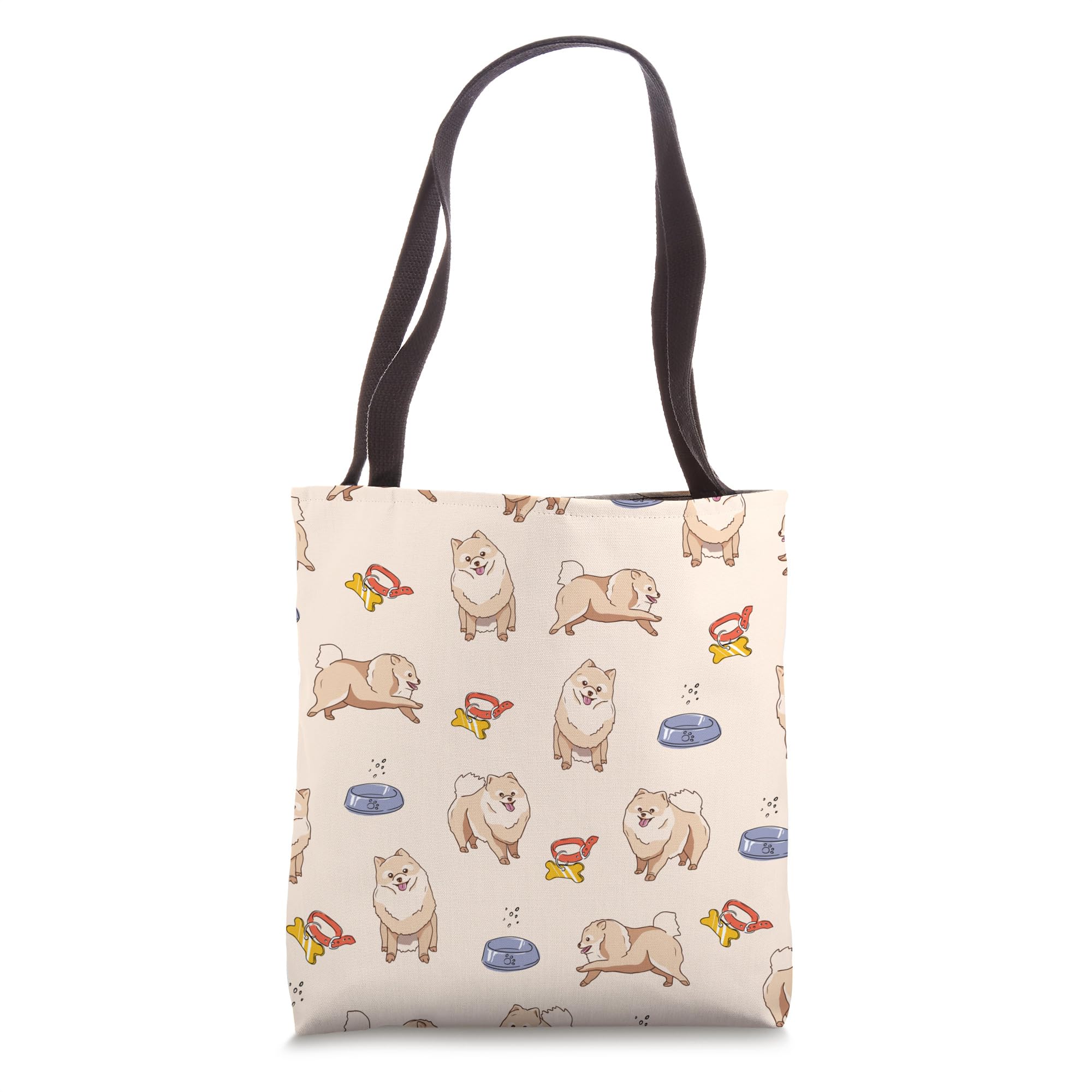 Pomeranian Dog And Dog Bowl Pattern Tote Bag