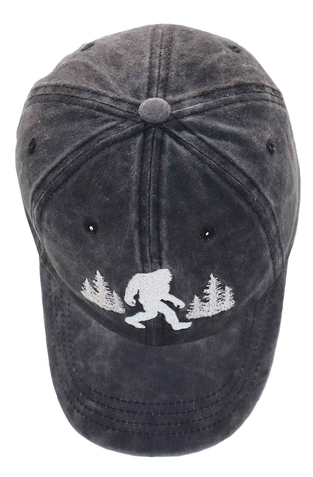 Unisex UFO Bigfoot Denim Hat Adjustable Washed Dyed Cotton Dad Baseball Caps (One Size, Embroidered Black)