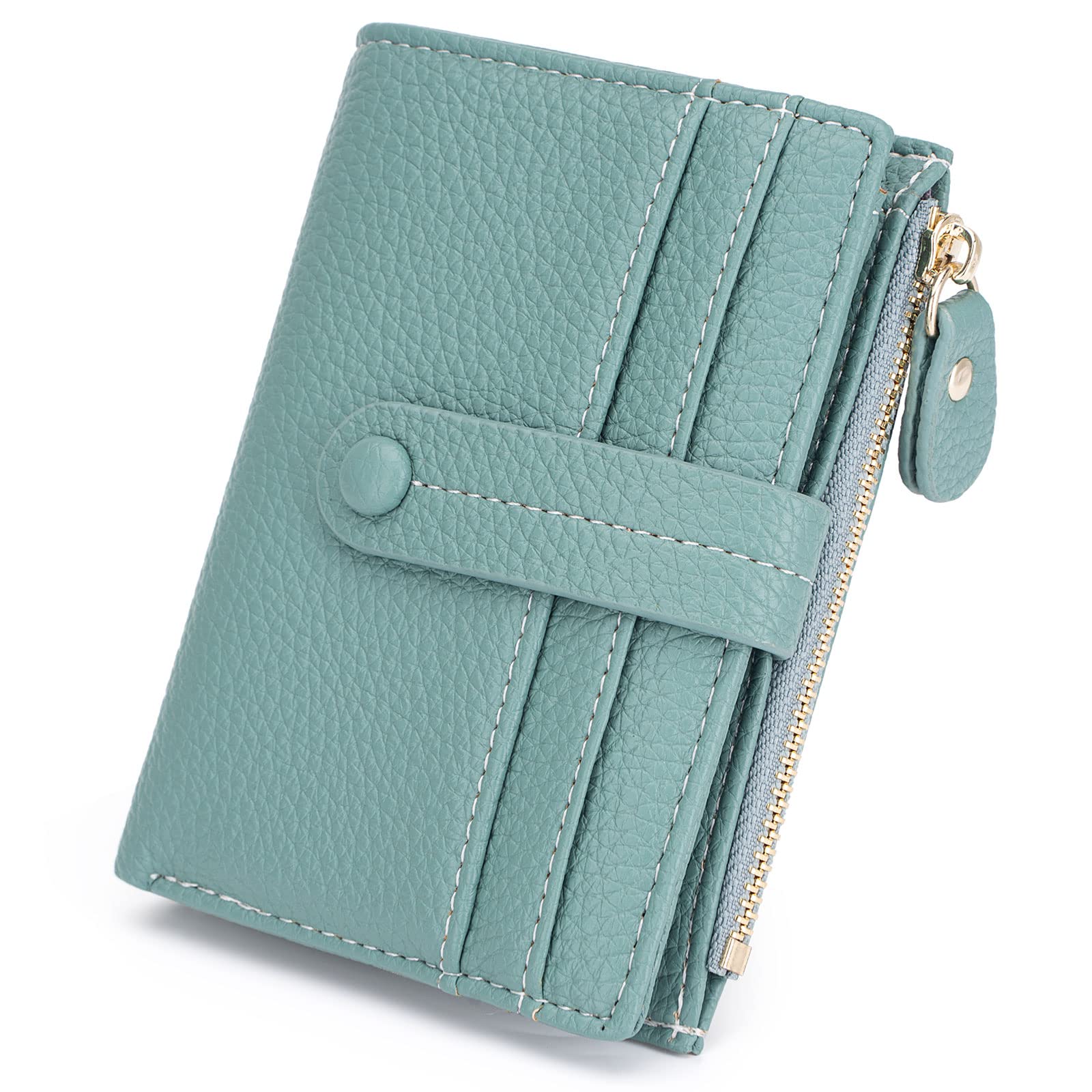 HKCLUF Small Wallet for Women,RFID Blocking Bifold Wallets Zipper Leather Coin Purse Credit Card Holder Wallets With ID Window(Green)