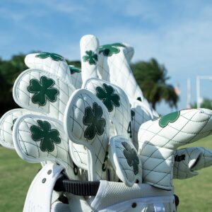 Golf Headcovers Golf Driver Fairway Hybrid Head Cover Golf Blade Mallet Putter Cover Lucky Clover Cross Pattern Premium Leather Driver Fairway(FW) Wood Hybrid(UT) with Number Tags