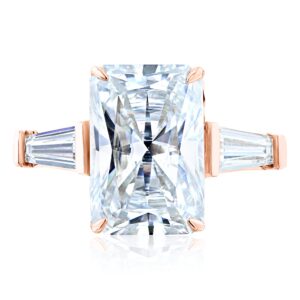 three stone moissanite taper baguette pilot radiant ring 14k gold - rose-gold / 5.0 / def