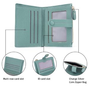 HKCLUF Small Wallet for Women,RFID Blocking Bifold Wallets Zipper Leather Coin Purse Credit Card Holder Wallets With ID Window(Green)