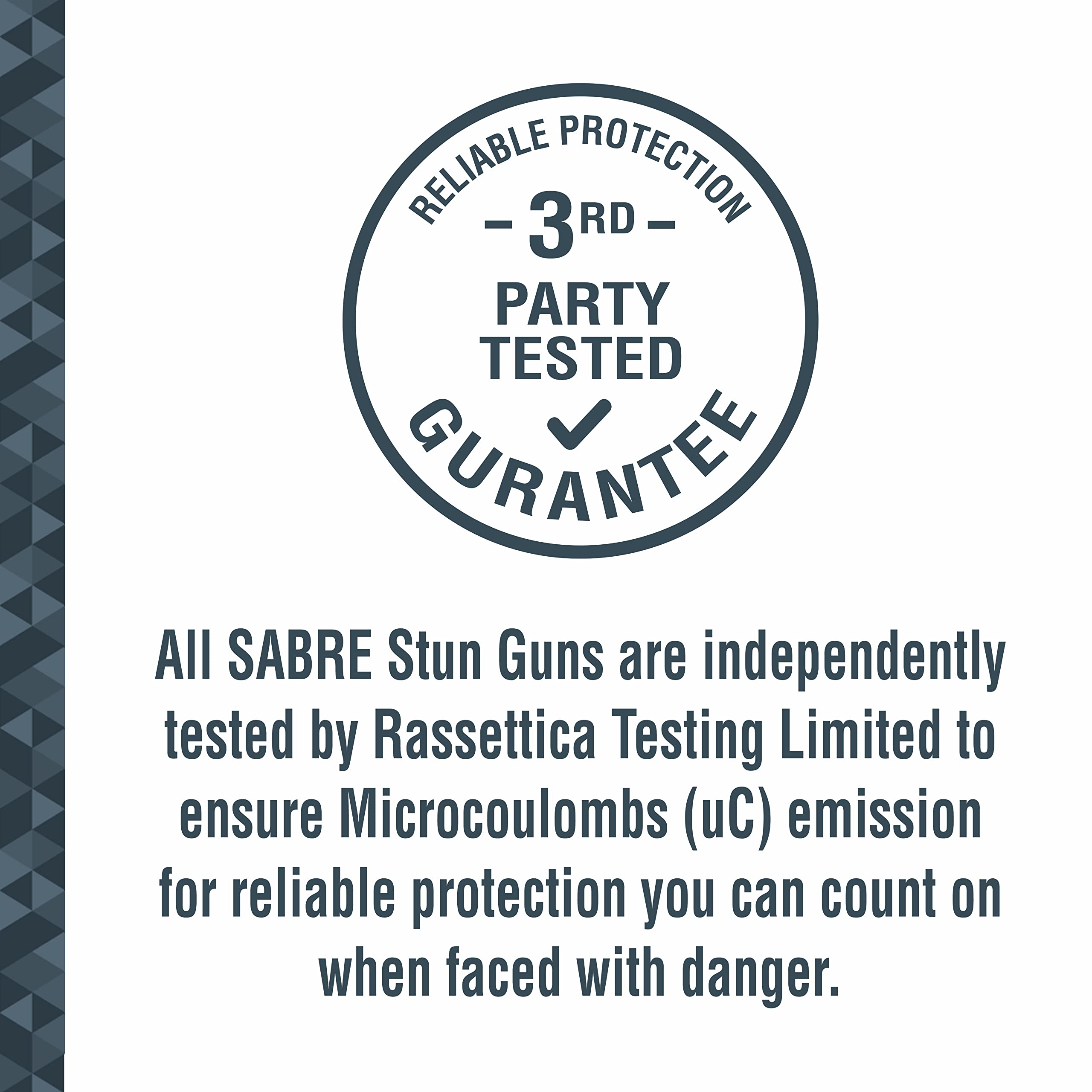 SABRE Stun Gun with Flashlight and Battery Strength Indicator, 1.552 Microcoulombs (µC) Charge, 120 Lumen Flashlight, Increased Reliability, Safety Switch, Rechargeable, Compact Design, Black