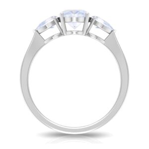 Certified Moonstone 3 Stone Engagement Ring for Women, AAA Quality, Past Present Future Ring - With Jewelry Box, 14K White Gold, Size:US 6.50