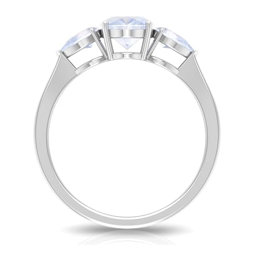 Certified Moonstone 3 Stone Engagement Ring for Women, AAA Quality, Past Present Future Ring - With Jewelry Box, 14K White Gold, Size:US 6.50