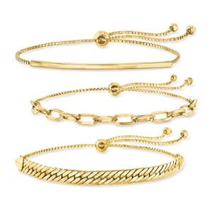 ross-simons 18kt gold over sterling jewelry set: 3 bolo bracelets