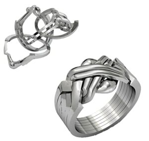 oflium 6 band classical handmade 925 sterling silver turkish puzzle ring interlock knot ring silver (10.5)