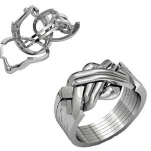 OFLIUM 6 Band classical Handmade 925 sterling silver Turkish puzzle ring interlock knot ring silver (10.5)