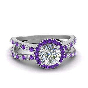 55carat reverse split shank halo diamond ring sterling silver natural amethyst round shape purple color halo engagement rings prong setting in size 11 handcraft chakra healing