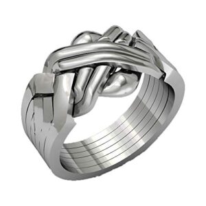 OFLIUM 6 Band classical Handmade 925 sterling silver Turkish puzzle ring interlock knot ring silver (10.5)