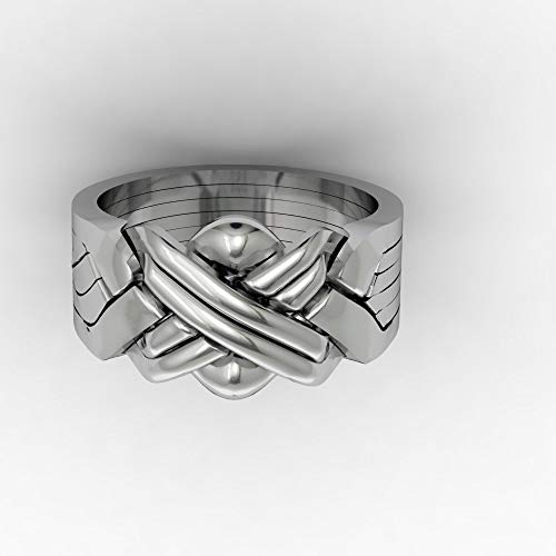 OFLIUM 6 Band classical Handmade 925 sterling silver Turkish puzzle ring interlock knot ring silver (10.5)