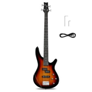 ktaxon 4 string electric bass guitar, full size standard right handed rosewood fingerboard beginner kit with cable wrench tool (sunset)