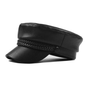 XYIYI Black Women Fiddler Cap Newsboy Hat PU Leather Visor Beret Cap Paperboy Gatsby Hat