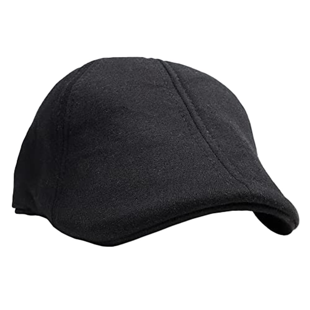 The Original Boston Scally Cap - The Dubliner Newsboy Flat Cap - 6 Panel Cotton Fitted Hat for Men - Black - ML