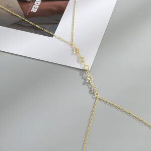 3 PCS Gold Belly Necklace Chain for The Waist Chic Rhinestone Body Chain Necklace for Women Sexy Simple Chest Bracket Chain Bra (A)